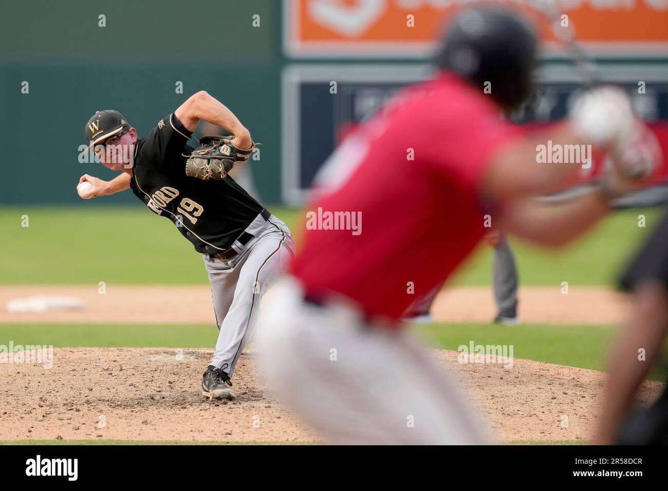 Sidearm pitcher Luke Stephens (19) of the Wofford Terriers delivers a ...