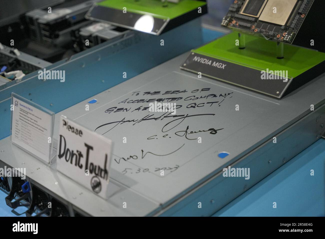 Taipei, Taiwan. 01st June, 2023. The QCT EDGE Server signed by Jensen ...
