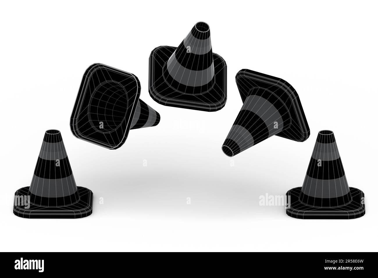 Set of traffic cones for under construction road work isolated on white ...