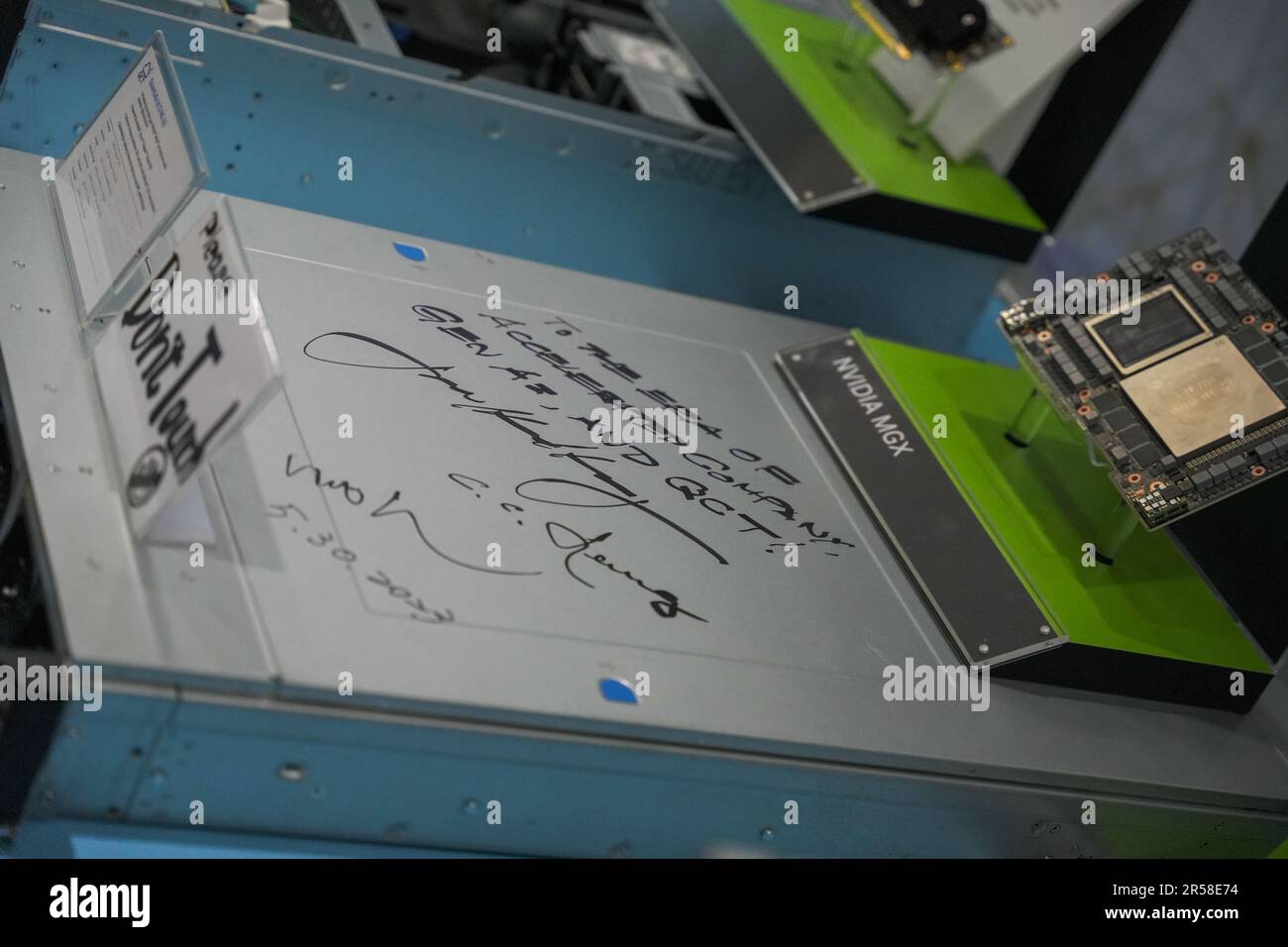 Taipei, Taiwan. 01st June, 2023. The QCT EDGE Server signed by Jensen ...
