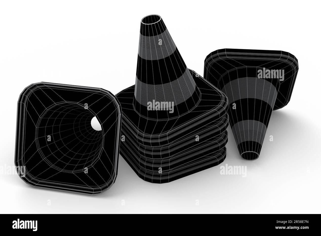 Set of traffic cones for under construction road work isolated on white ...