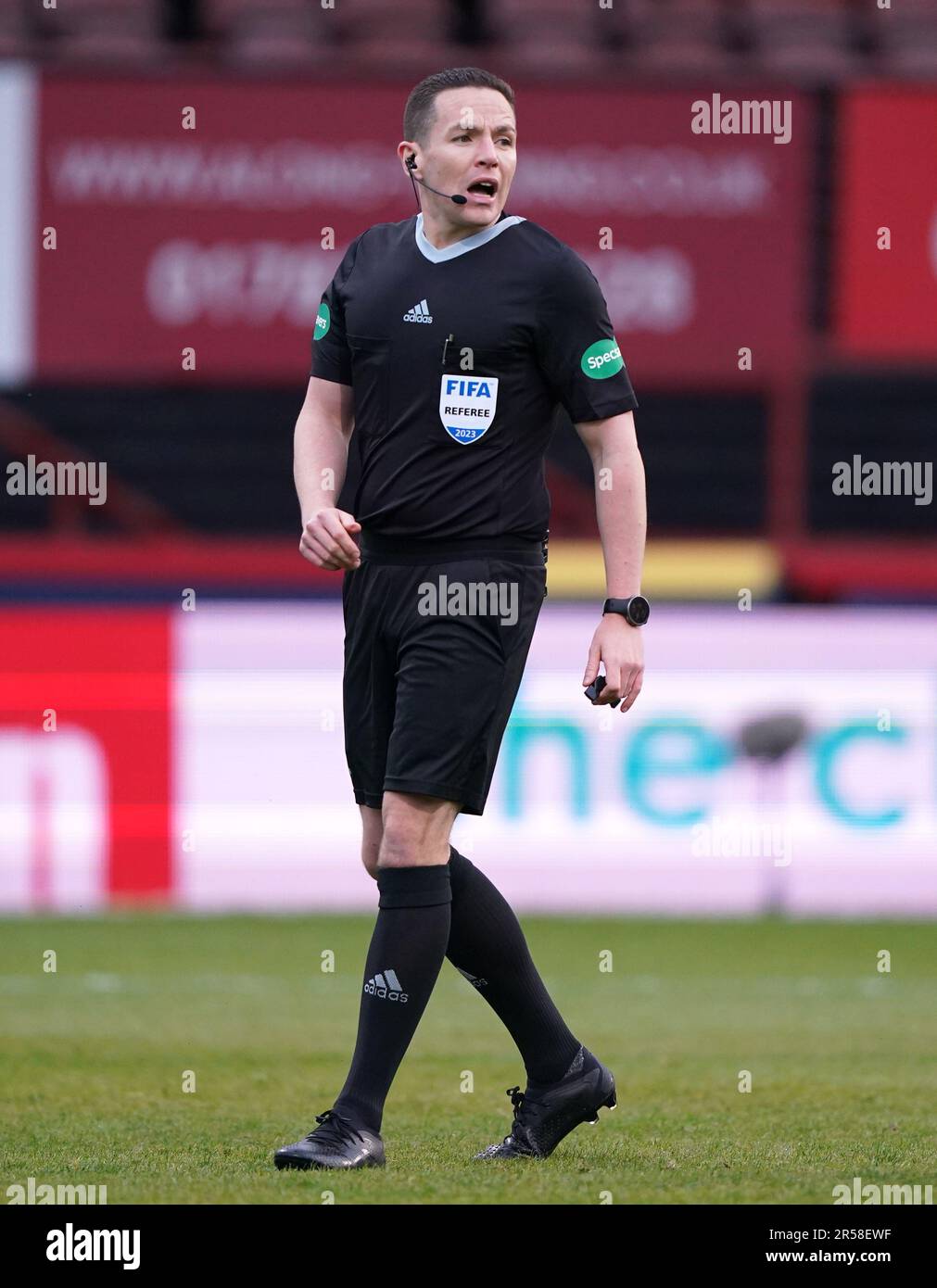 Referee David Munro during the cinch Premiership first leg play-off ...