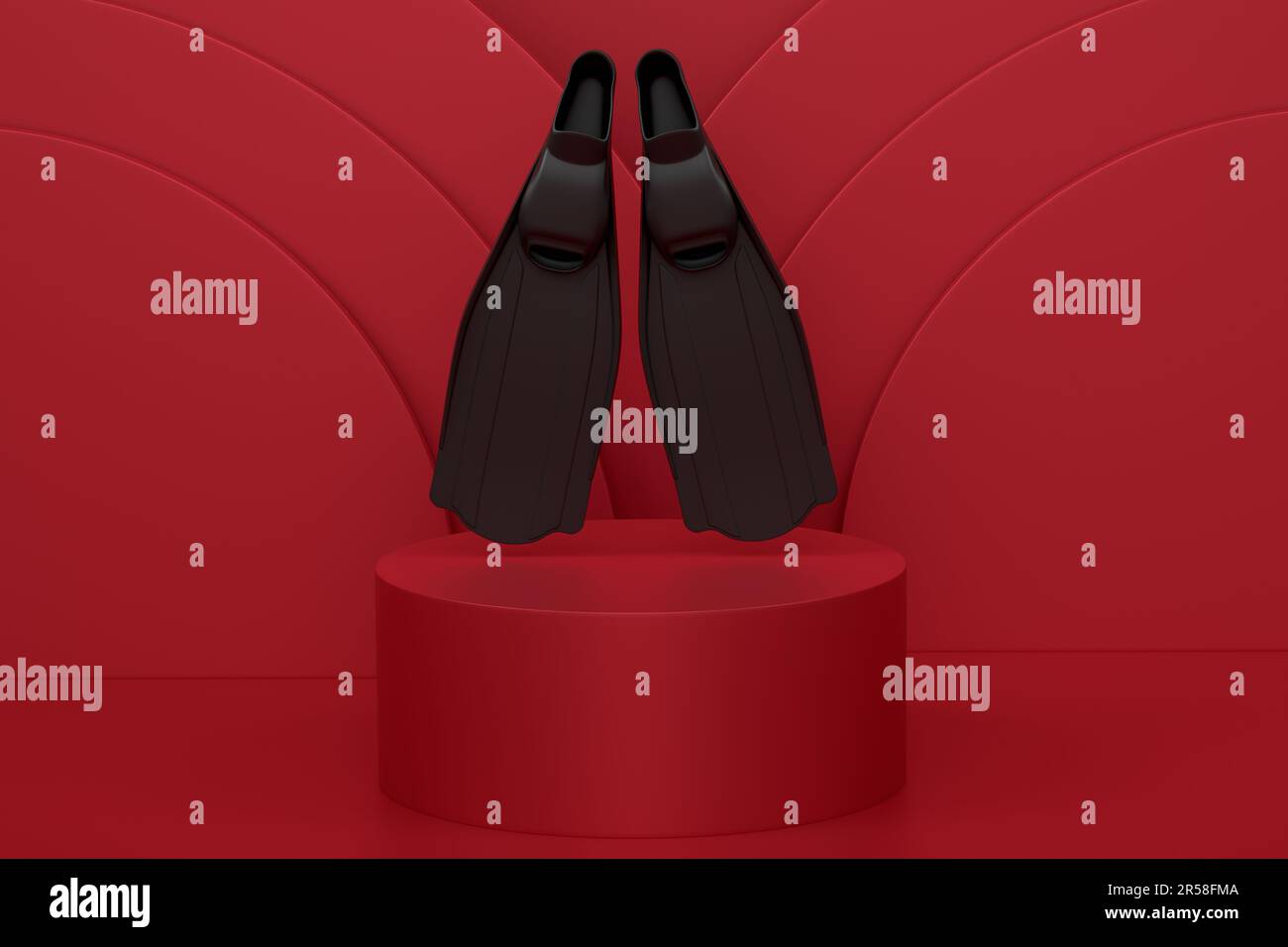 Diving flippers for snorkeling on cylinder podium with steps on ...