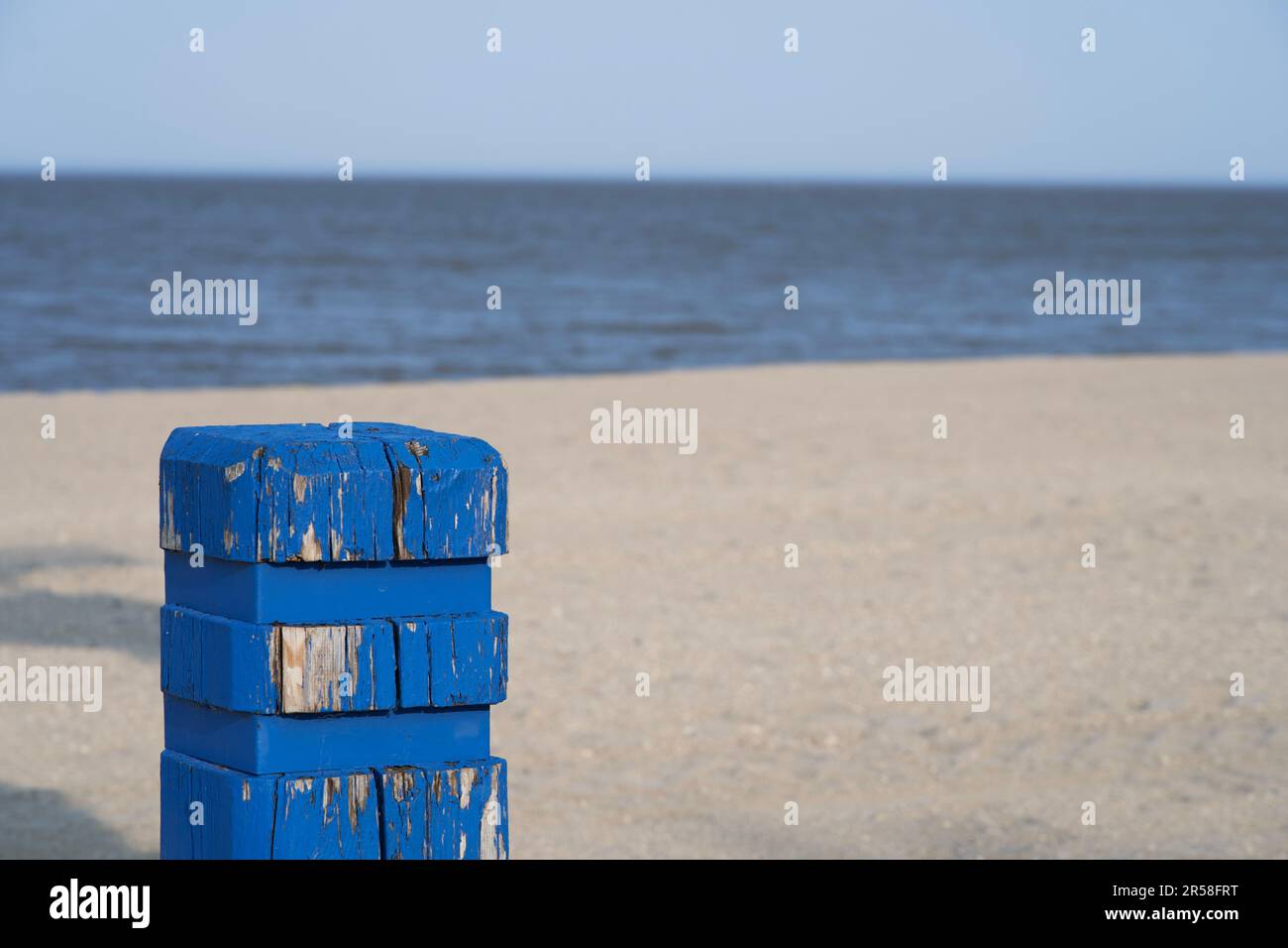 Blue wood post along beachside in Gimli, Manitoba, Canada Stock Photo ...