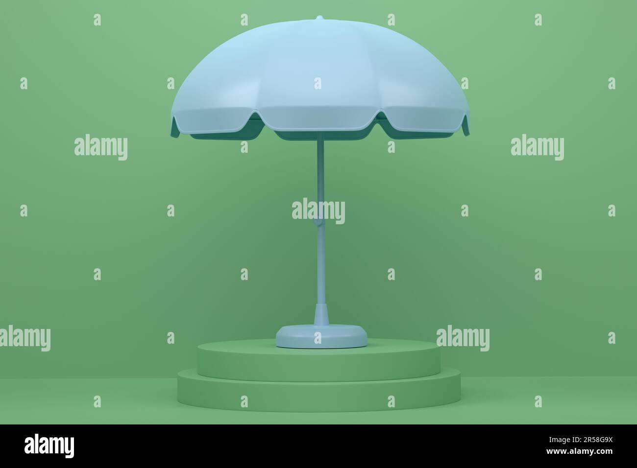 Beach umbrella for lounge zone on cylinder podium with steps on ...