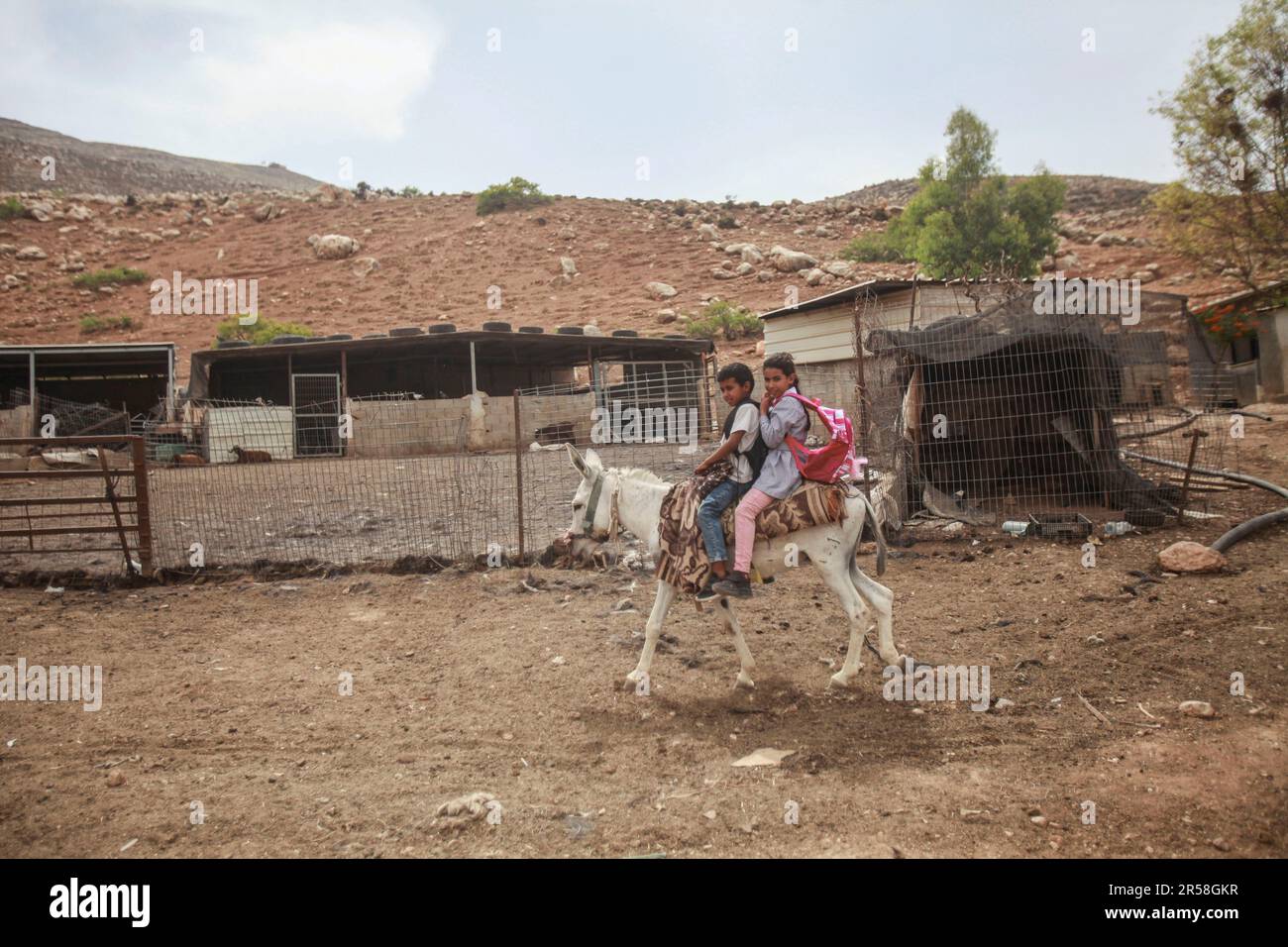 Children riding a donkey to school hi-res stock photography and images ...