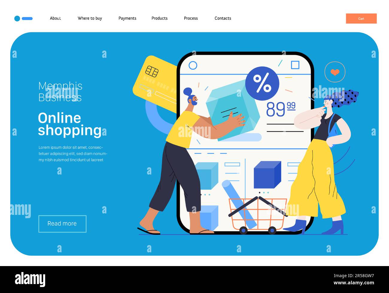 Memphis business illustration. Online shopping -modern flat vector ...