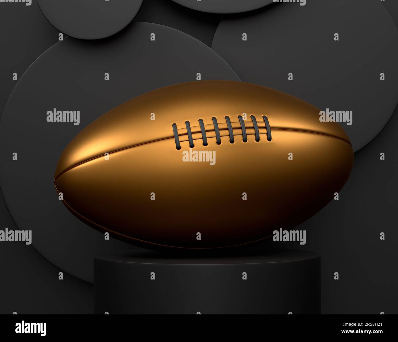 American football ball on cylinder podium with steps on monochrome ...