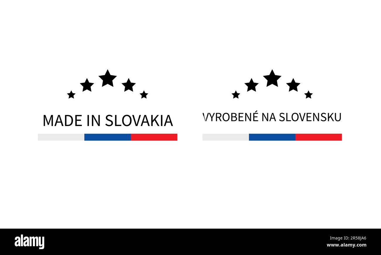 Made in Slovakia labels in English and in Slovak languages. Quality ...