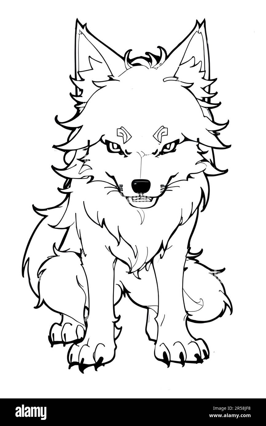A line drawing of a hungry wolf Stock Photo - Alamy