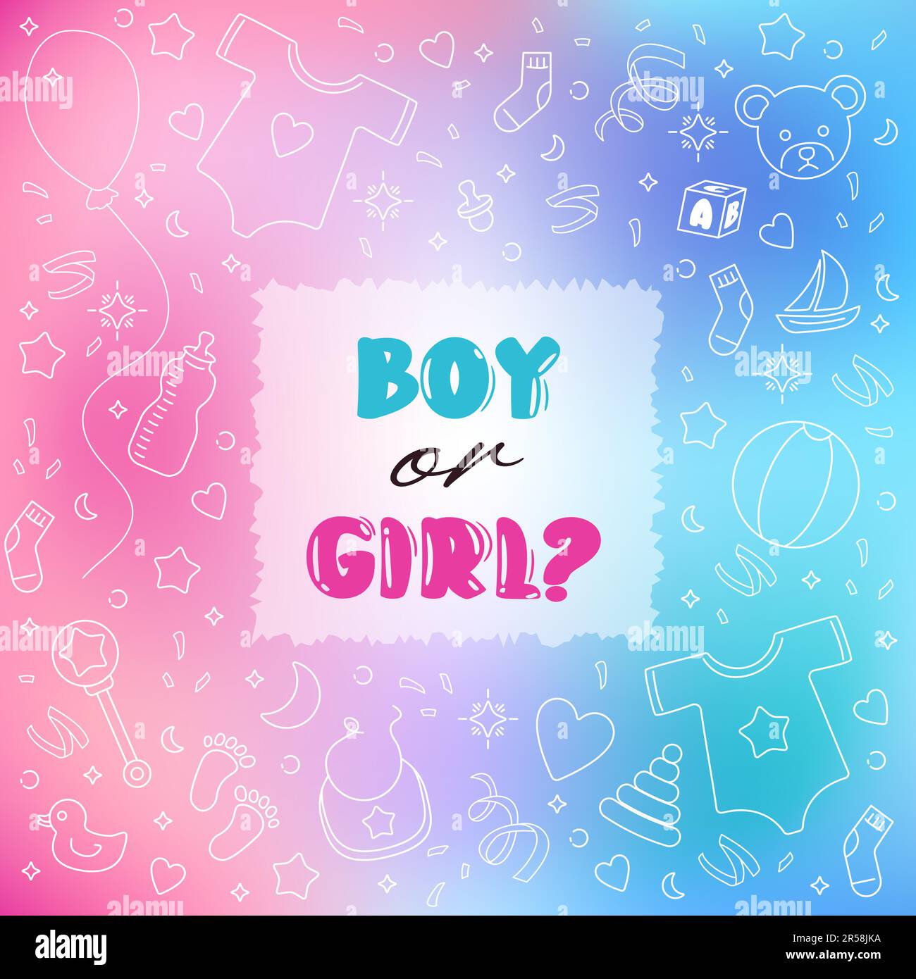Gender Reveal Party Boy or Girl Pink and blue square background banner ...