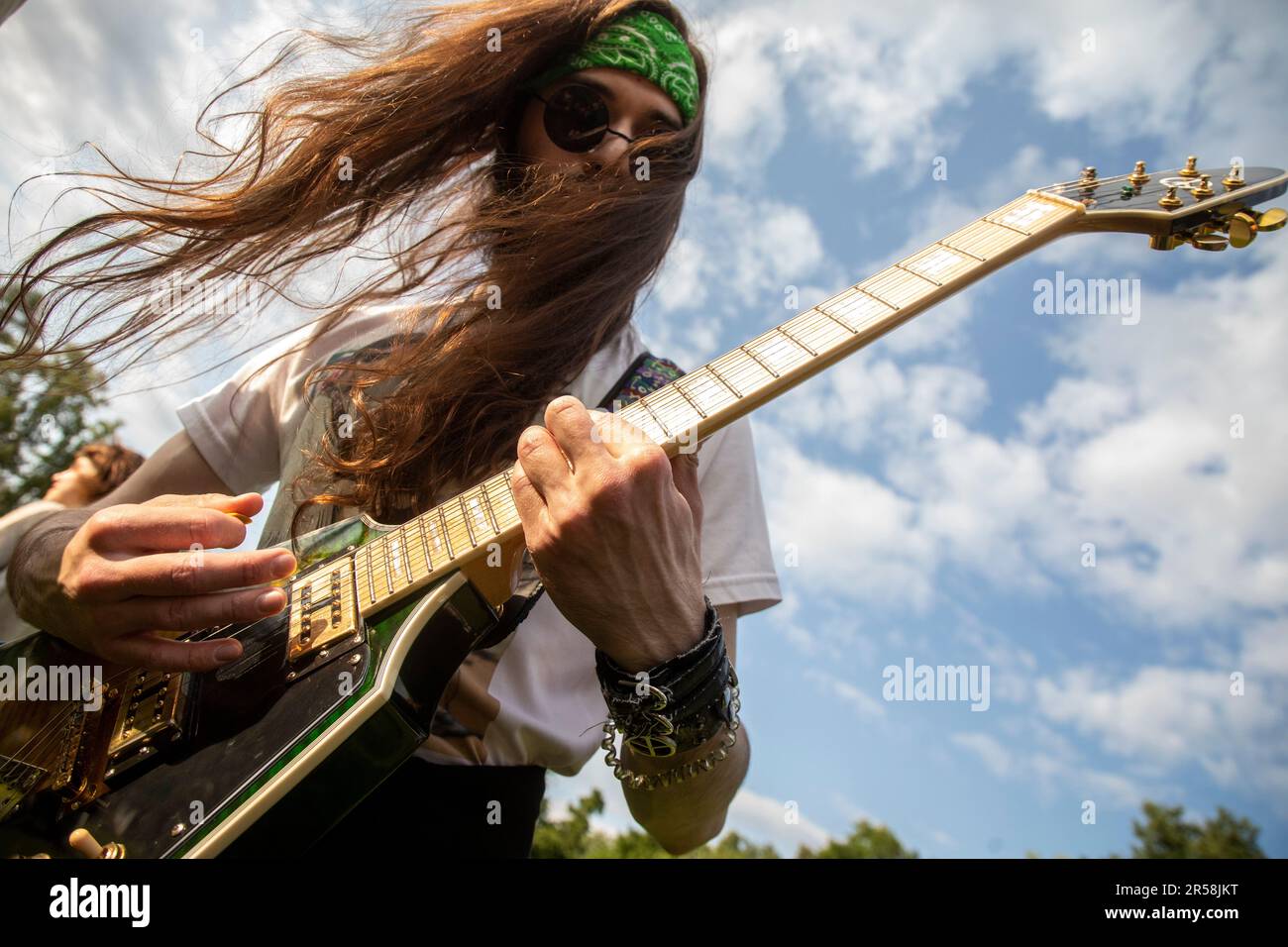 Moscow, Russia. 1st of June, 2023. A young man plays reggae music on a ...