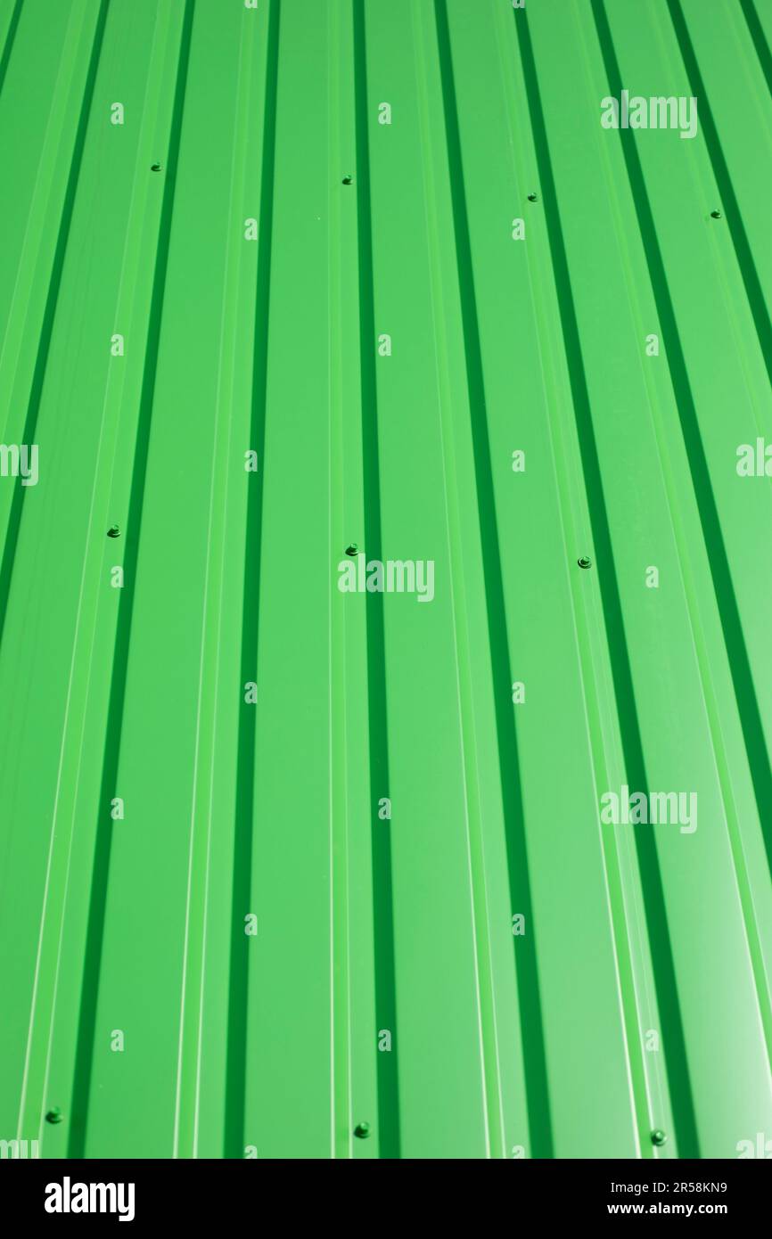 Green wall. Steel profile. Ribbed surface. Texture of fence Stock Photo ...