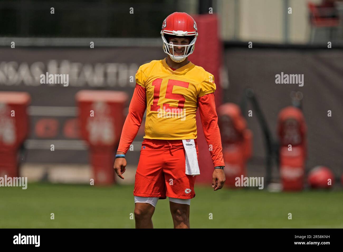 Kansas City Chiefs quarterback Patrick Mahomes (15) watches a drill ...