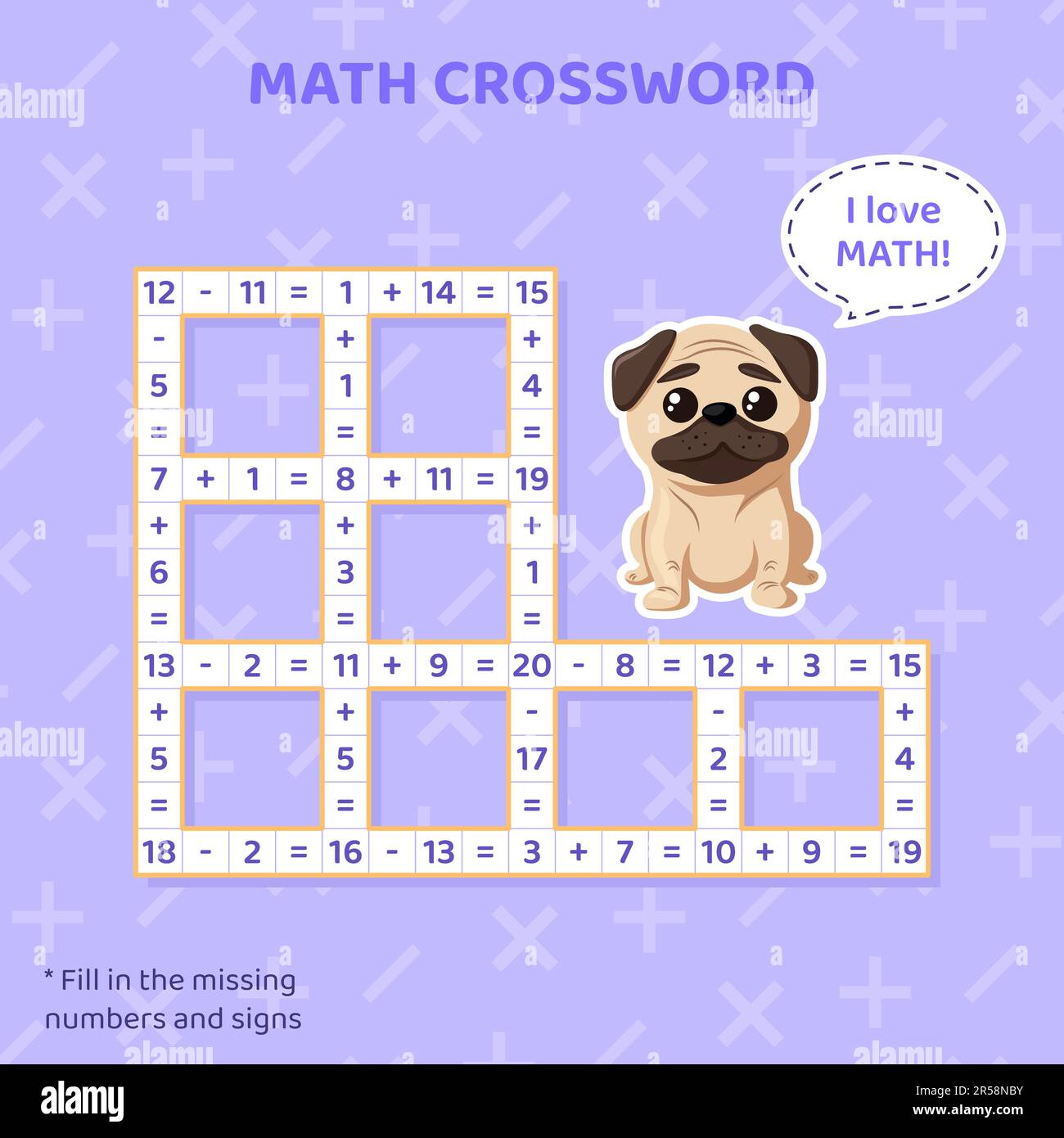 Math Crossword puzzle for children. Addition and subtraction Stock ...