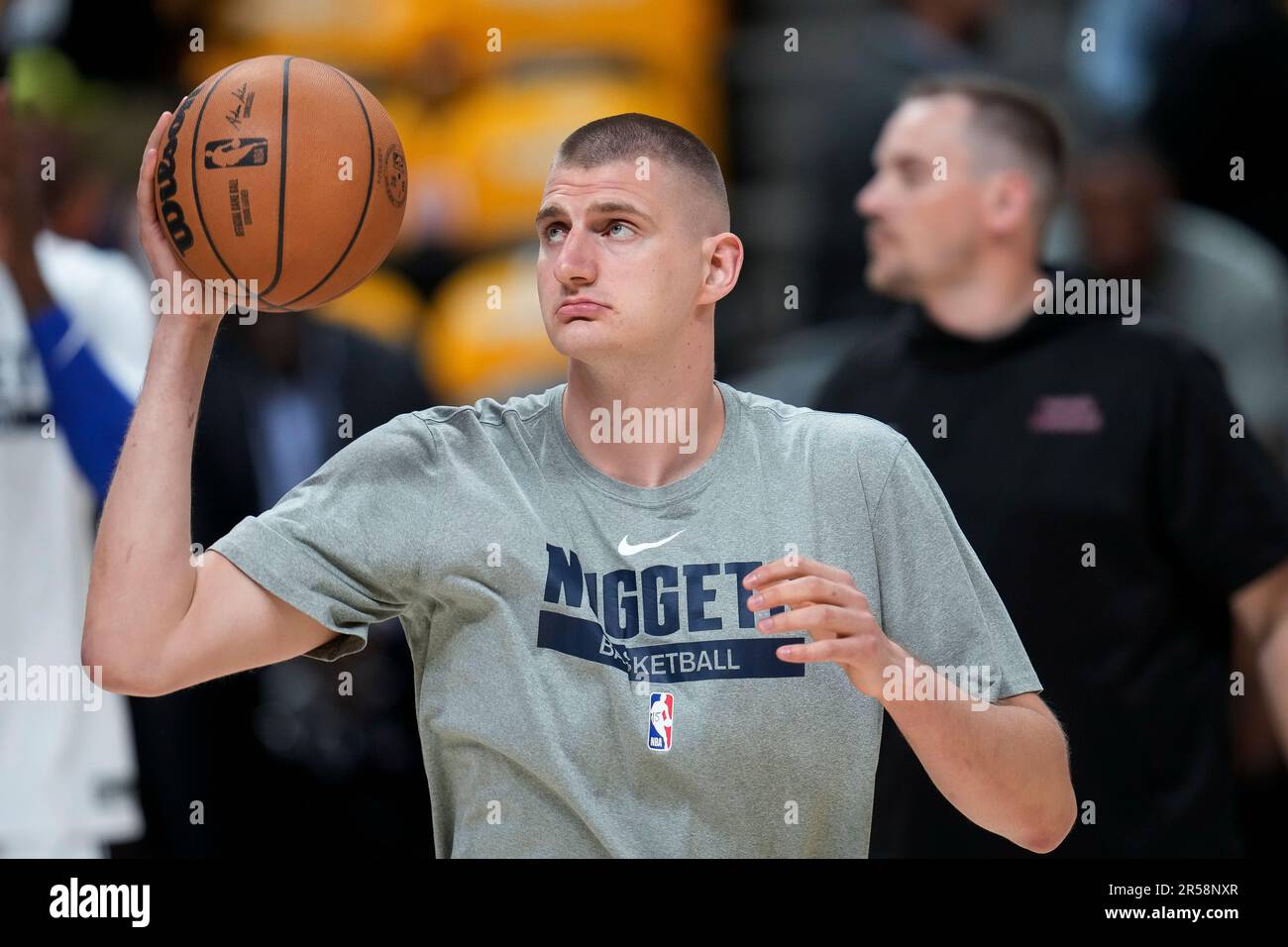 Denver Nuggets center Nikola Jokic warms up before Game 1 of the ...