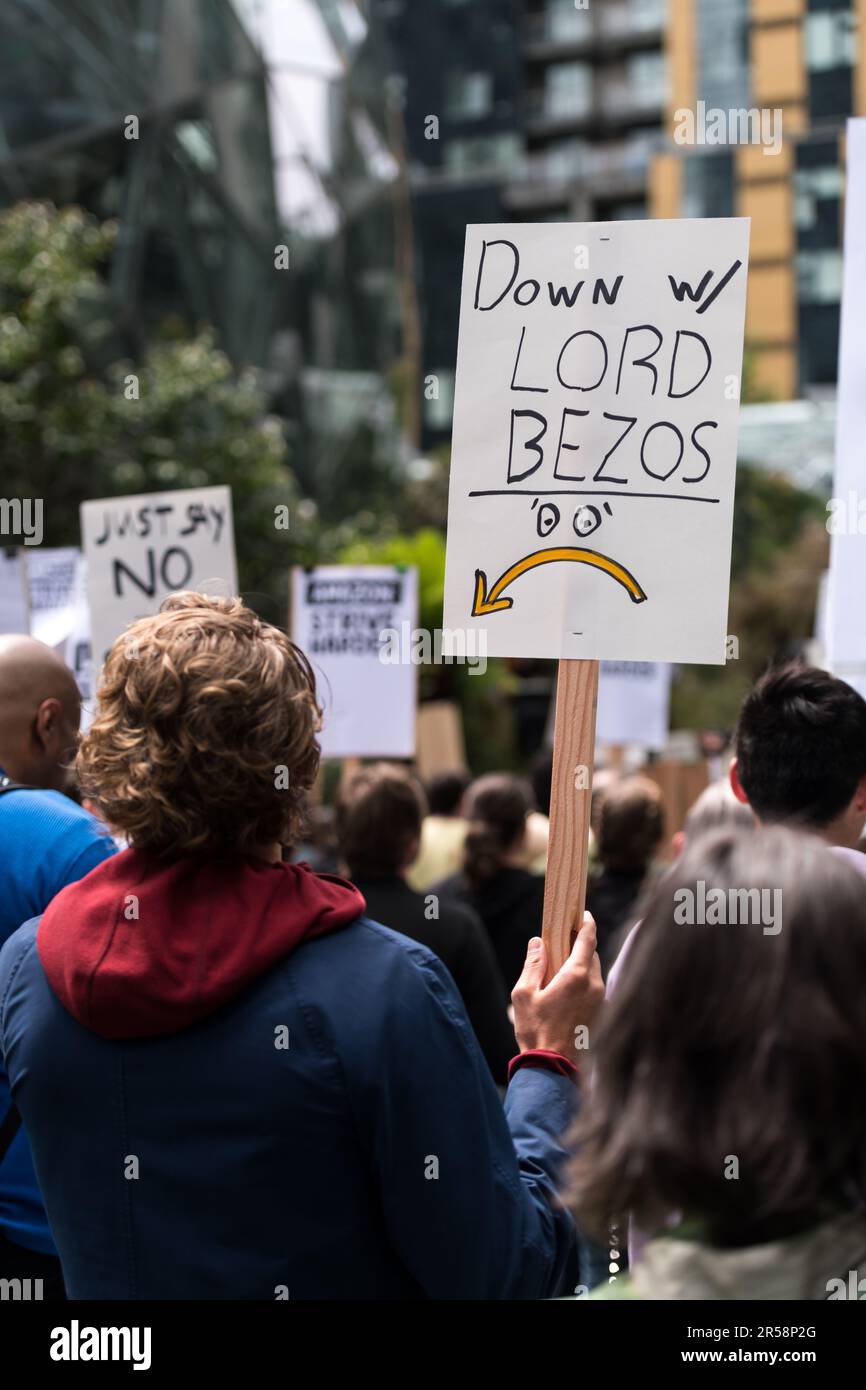 Seattle, USA. 31 May, 2023. Amazon corporate employees walk out of ...