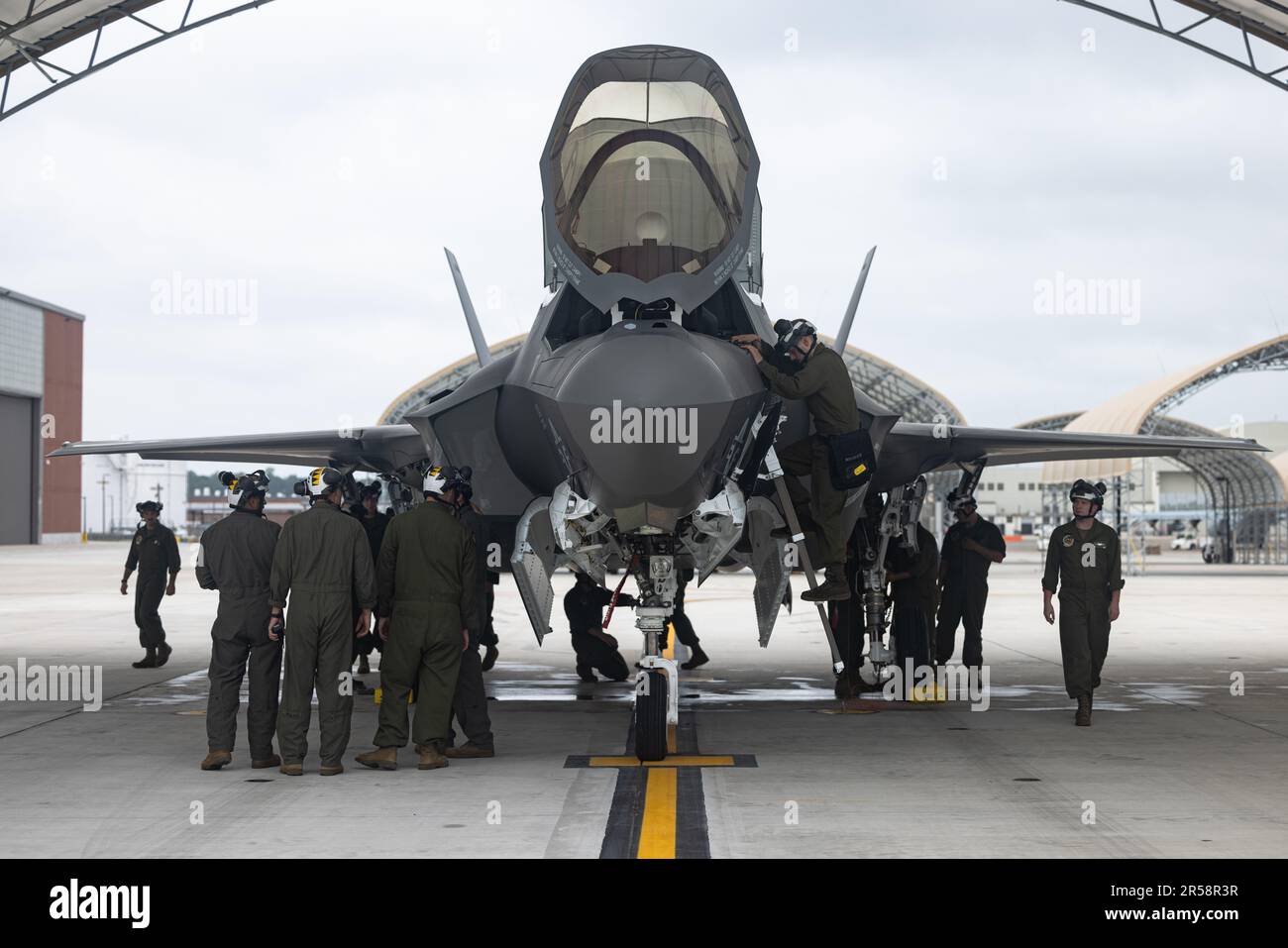 Marine Fighter Attack Squadron (VMFA) 542 launches an F-35B Lightning II at Marine Corps Air ...