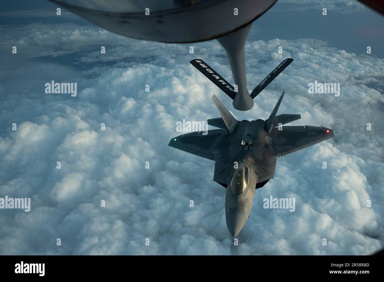 A U.S. Air Force F-22 Raptor assigned to the 43d Fighter Squadron flies ...