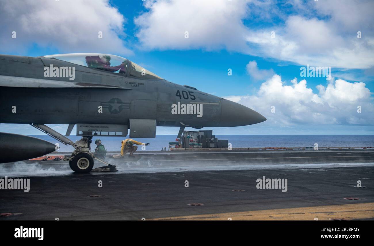 230601-N-DU622-1196 PACIFIC OCEAN (June 1, 2023) An F/A-18E Super Hornet from the “Blue Diamonds ...