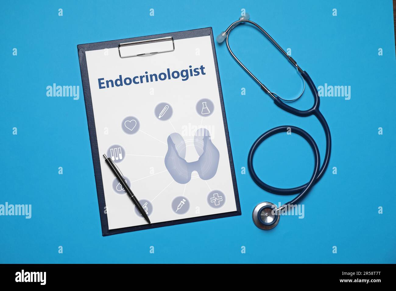 Paper with word Endocrinologist, thyroid illustration and icons ...