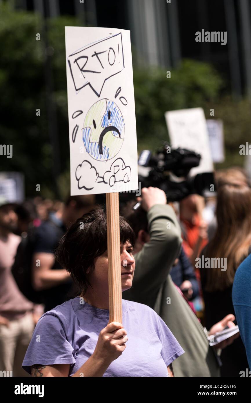 Seattle, USA. 31 May, 2023. Amazon corporate employees walk out of ...