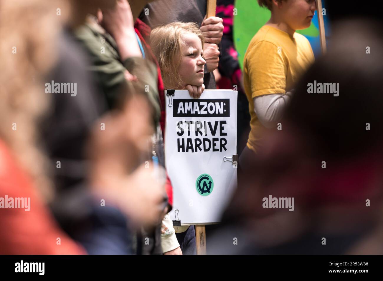 Seattle, USA. 31 May, 2023. Amazon corporate employees walk out of ...