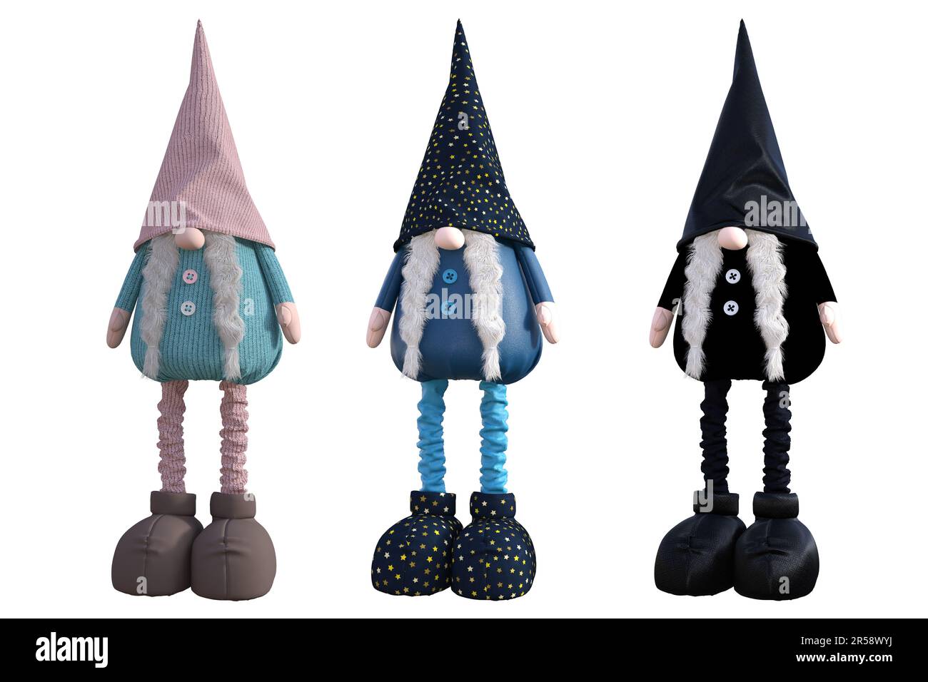 Set of 3 Gnomes isolated on white, 3d render Stock Photo - Alamy