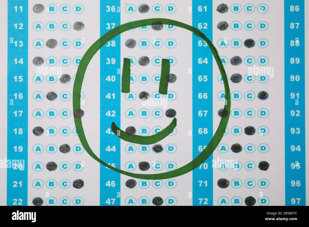 Happy face drawn on answer sheet, top view. Student passing exam Stock ...
