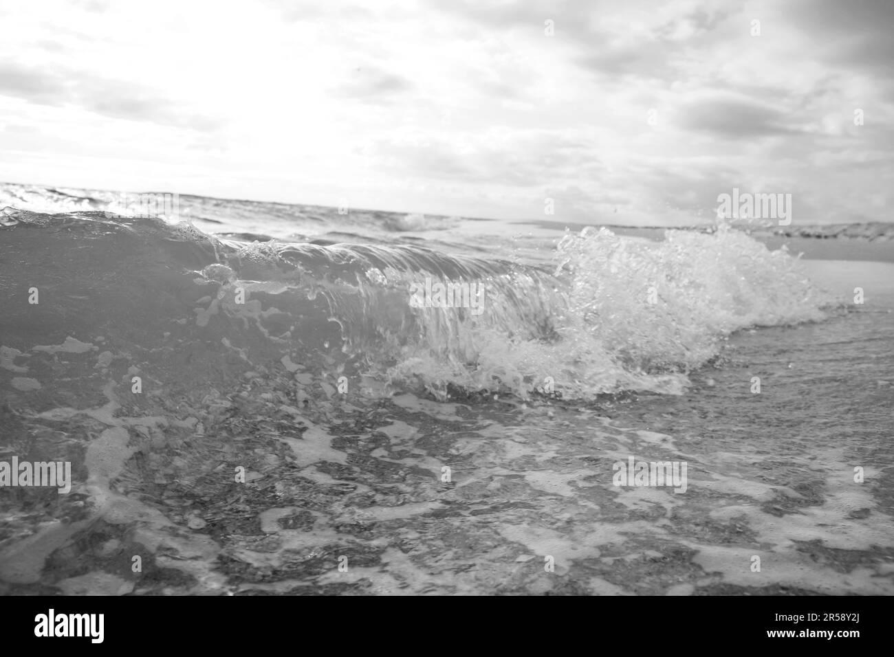 Sea waves rolling onto tropical beach, toned in black and white Stock ...