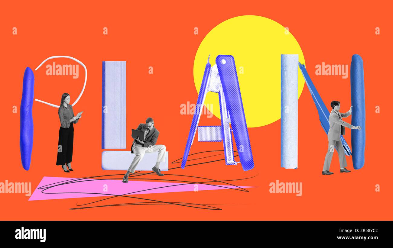 Employees, office workers doing tasks, working on laptop, development ...