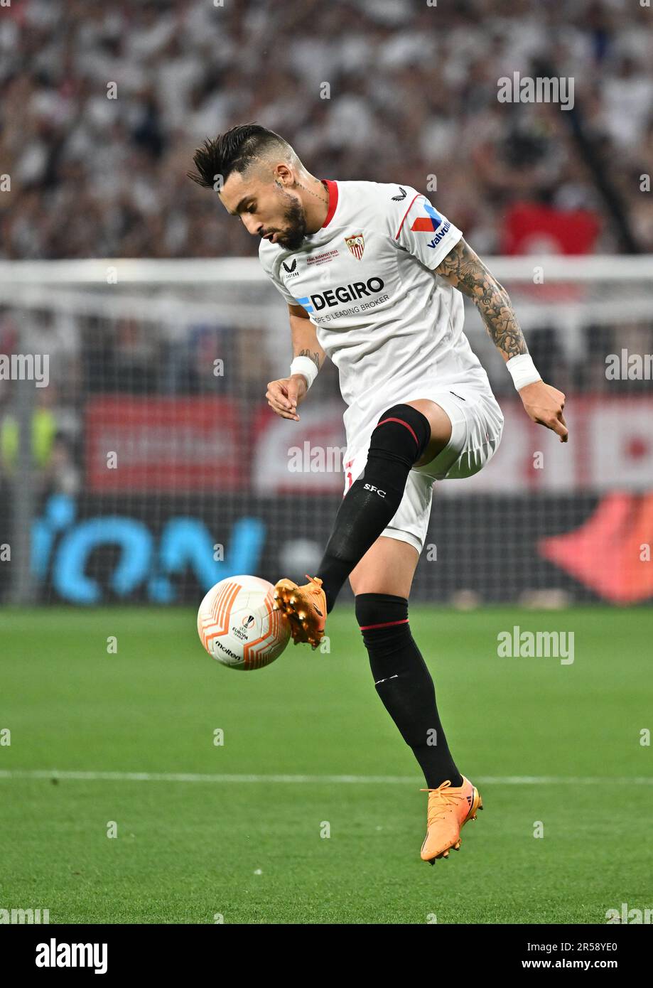 BUDAPEST, HUNGARY - MAY 31: Alex Telles of Sevilla FC control ball ...
