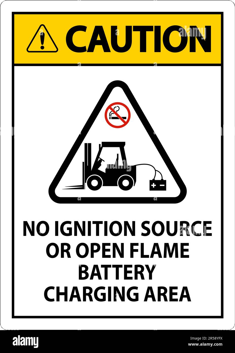Caution Sign No Ignition Source Or Open Flame, Battery Charging Area ...