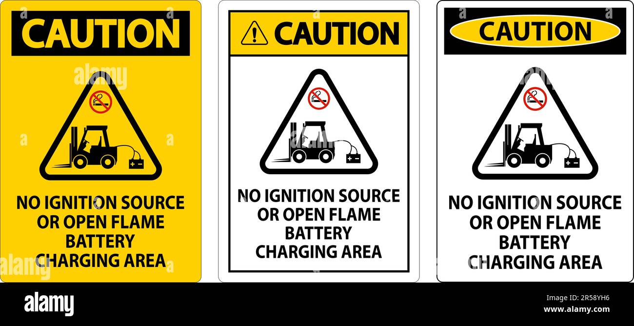 Caution Sign No Ignition Source Or Open Flame, Battery Charging Area ...