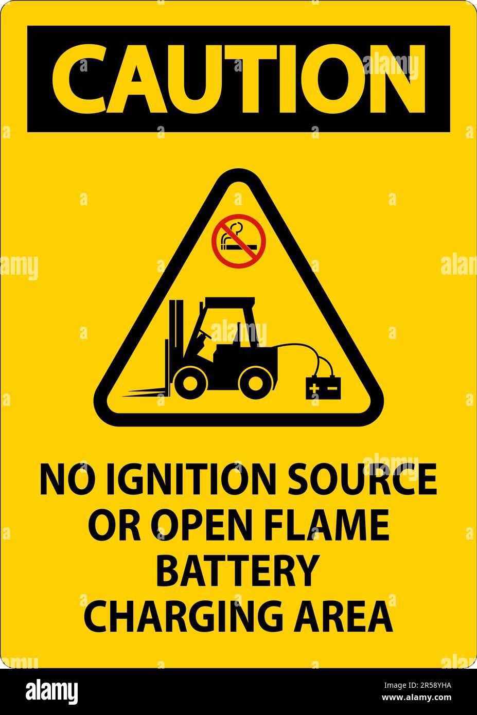 Caution Sign No Ignition Source Or Open Flame, Battery Charging Area ...
