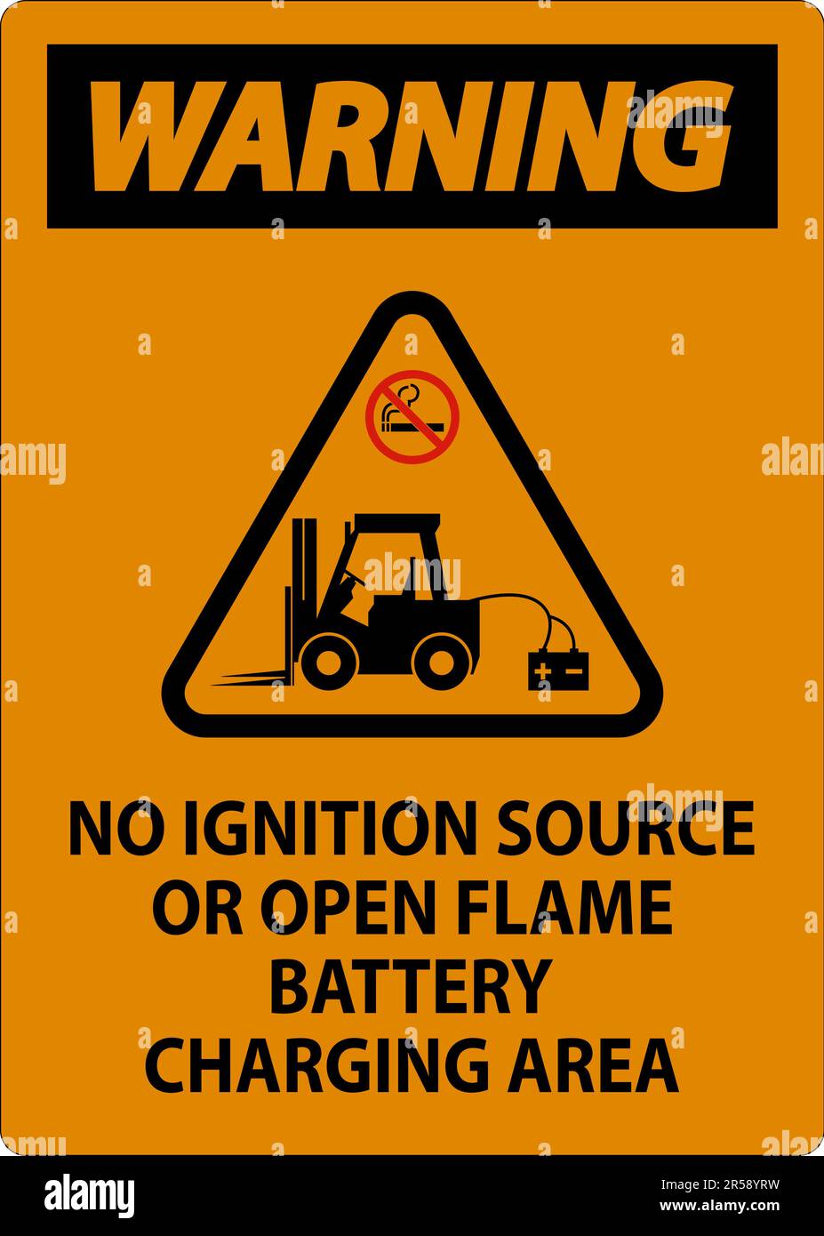 Warning Sign No Ignition Source Or Open Flame, Battery Charging Area ...