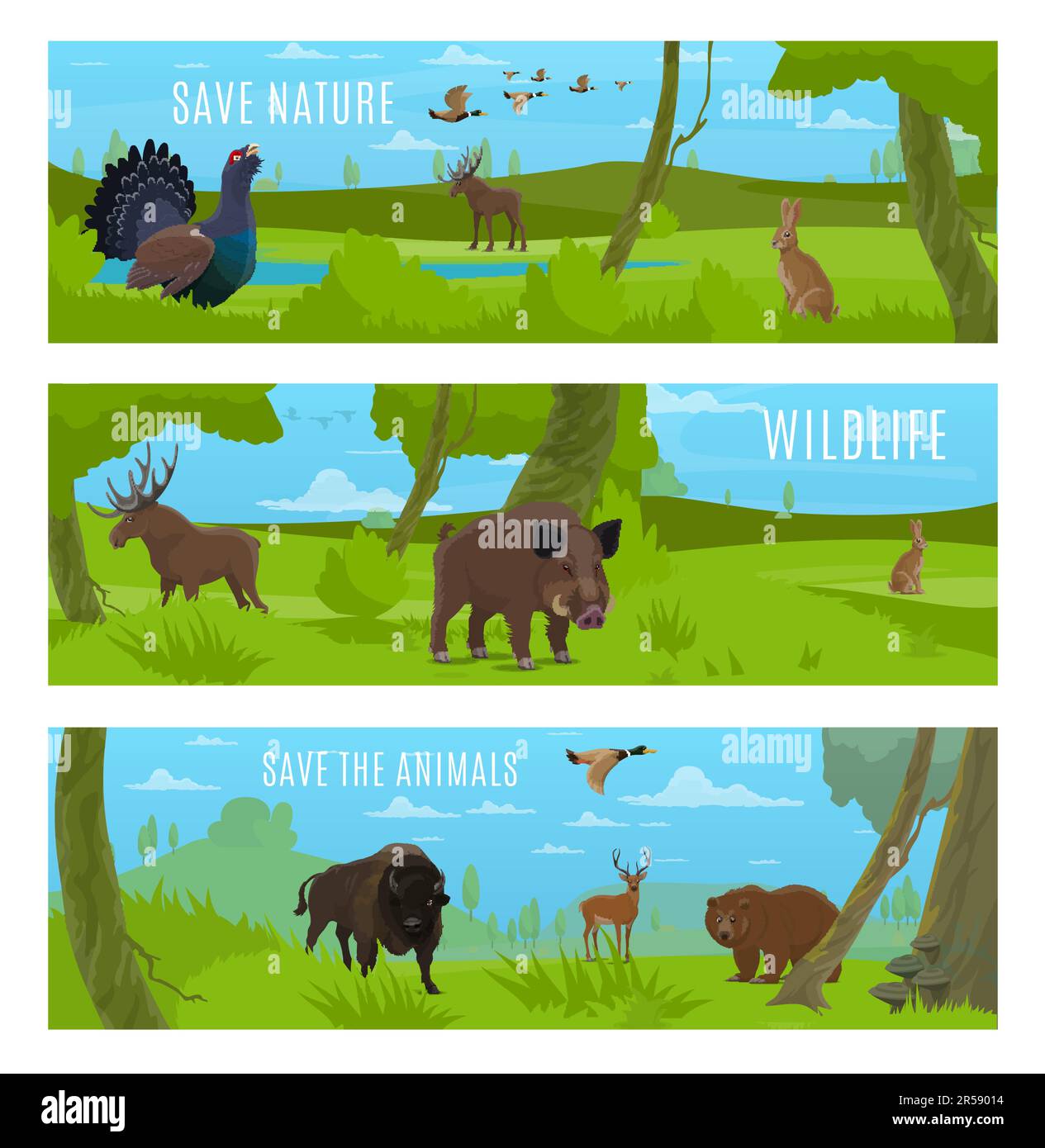 Cartoon wild animals. World animal day, save environment and Earth ...