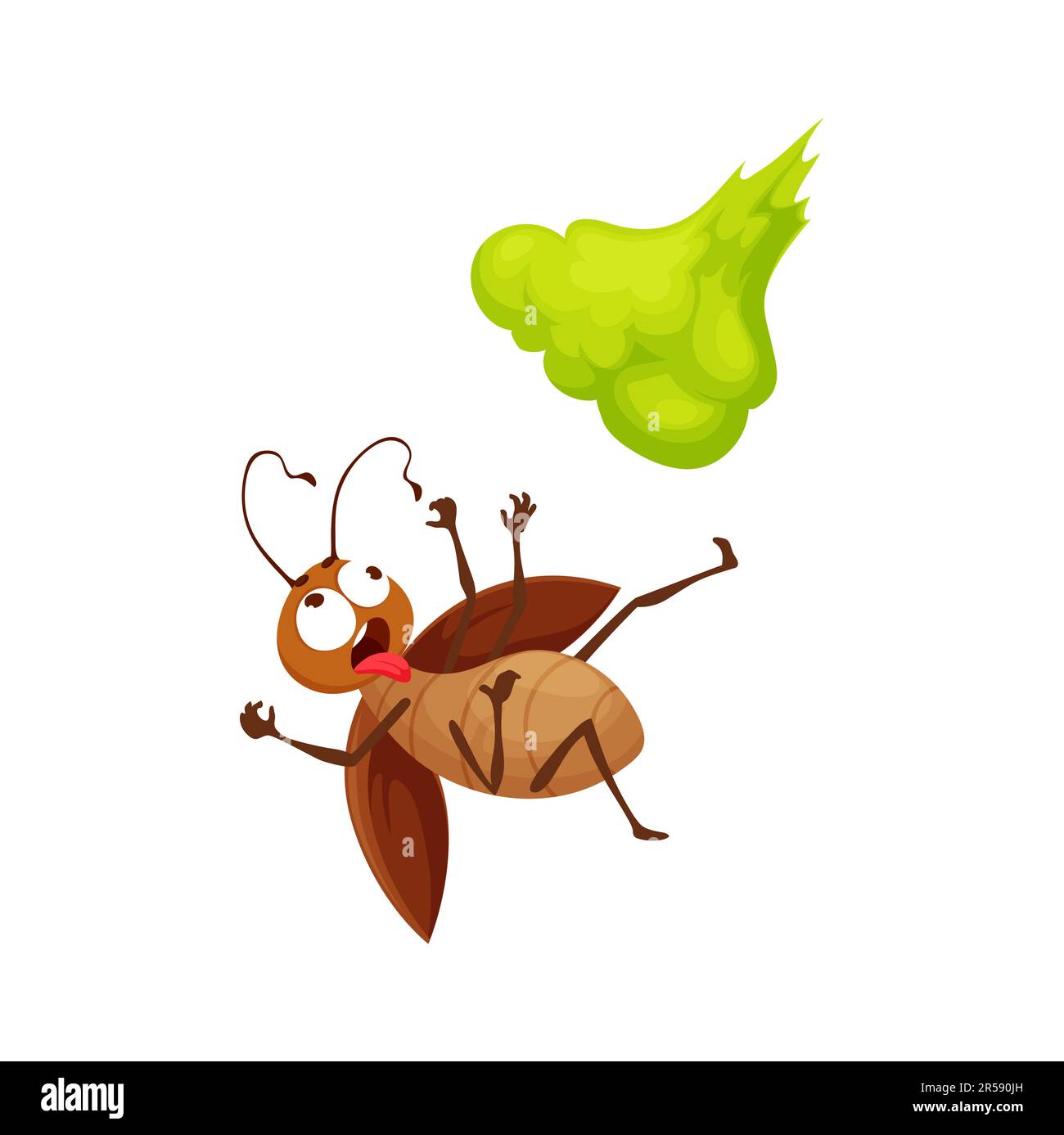 Cartoon cockroach character under insecticide green cloud. Isolated ...