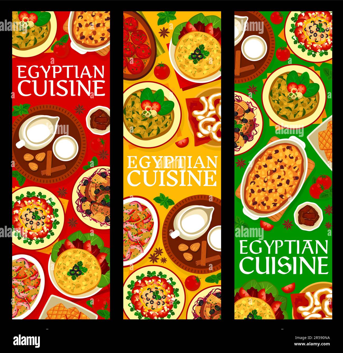 Egyptian cuisine food vertical banners, Egypt dishes menu and ...