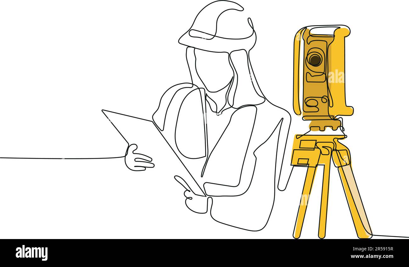 Close up of Caucasian worker with helmet on head using tablet for work ...