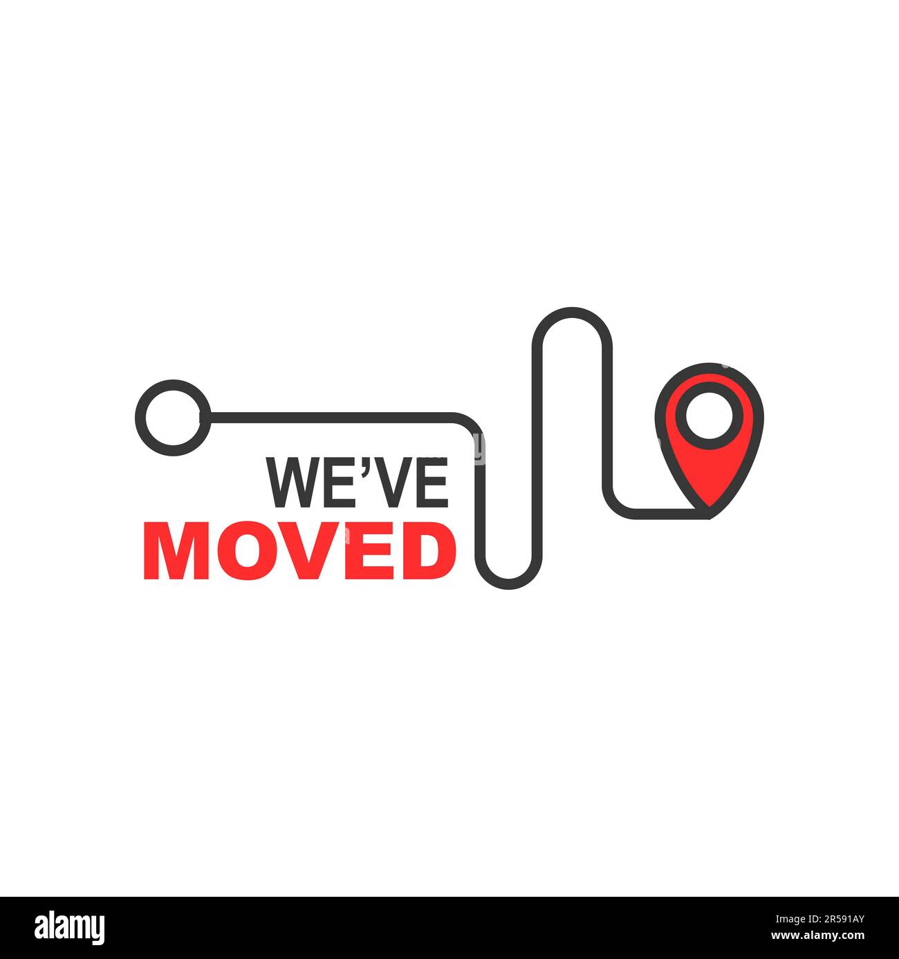We have moved sign or label. Local business, shop or store relocation outline vector symbol ...