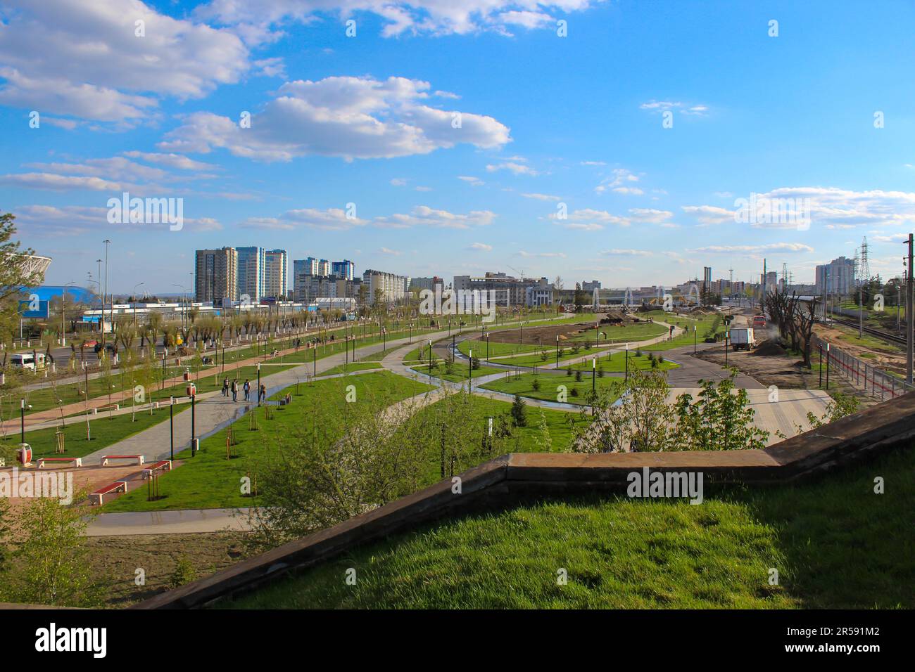 Victory park in Volgograd (former Stalingrad). Russia, blue sky, copy ...