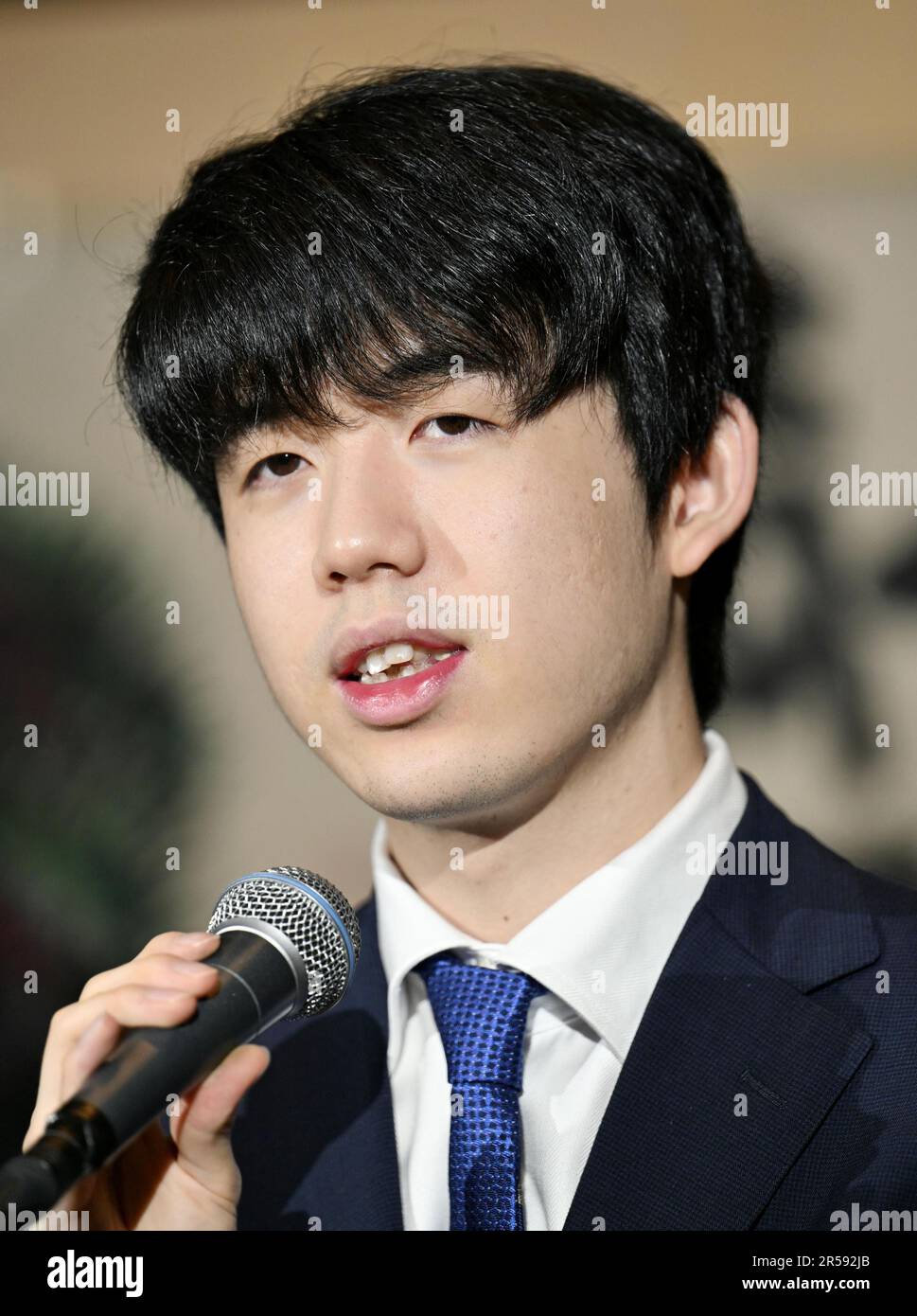 Shogi player Sota Fujii attends a press conference in Takayama in ...