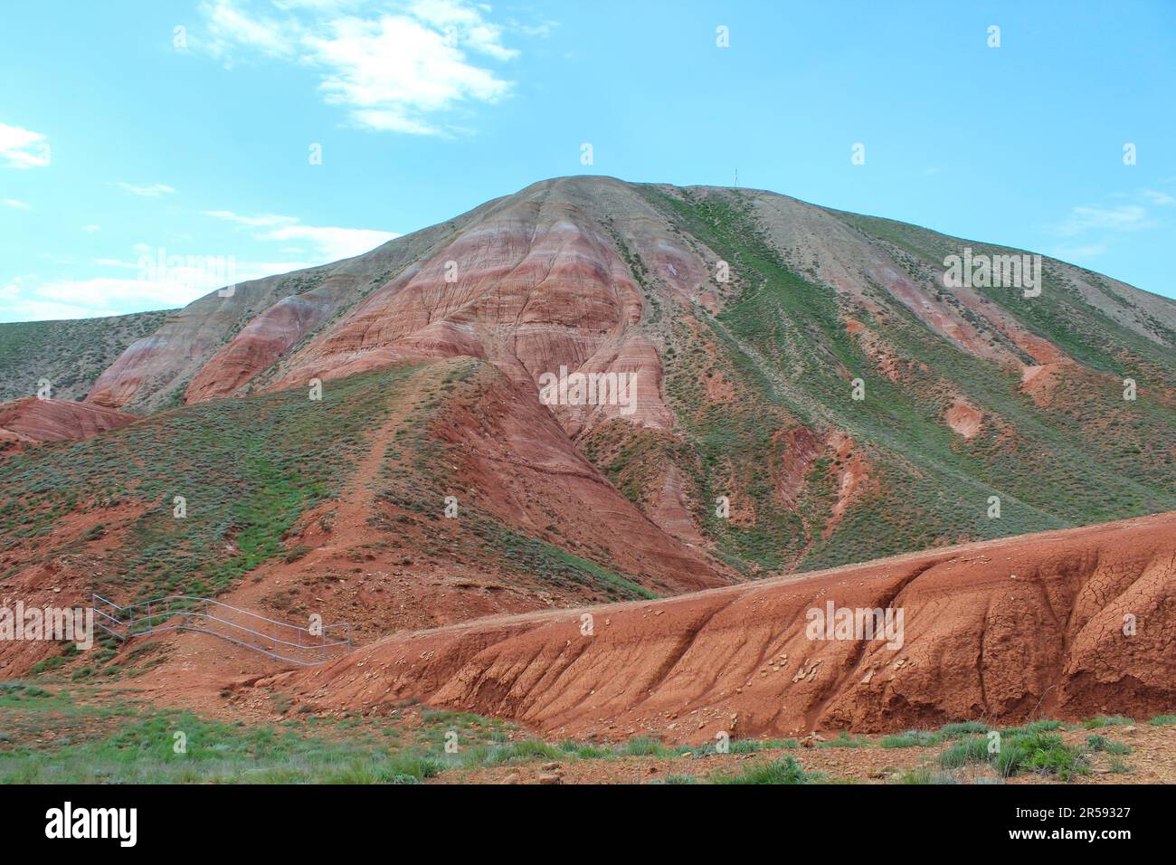Big Bogdo mountain. Red sandstone outcrops on the slopes sacred ...