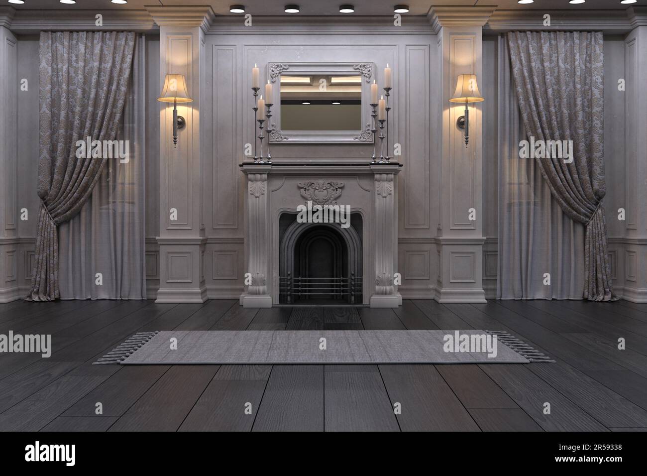 Empty Victorian Room, 3d render Stock Photo - Alamy
