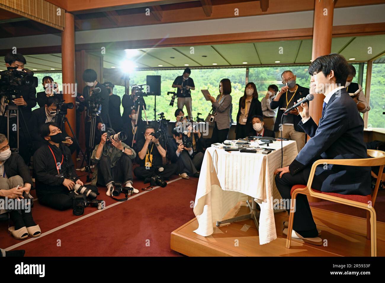 Shogi player Sota Fujii attends a press conference in Takayama in ...