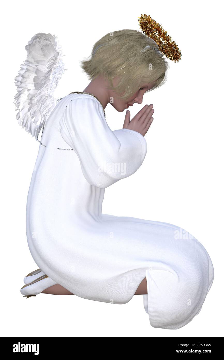 Little Angel with wings isolated on white, 3d render Stock Photo - Alamy