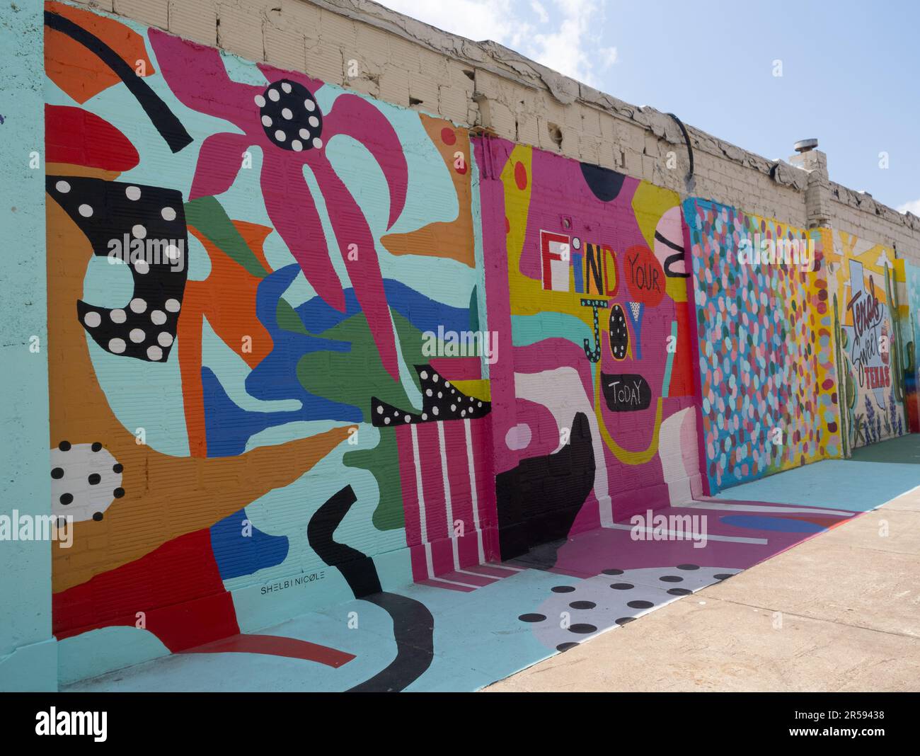 Artist Shelbi Nicole's wall of colorful murals in Art Alley in the ...