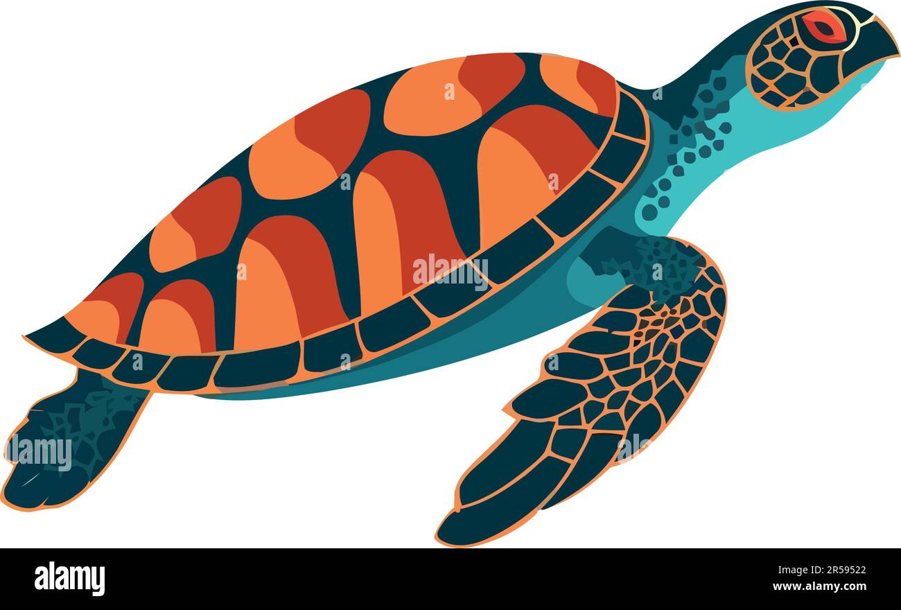 Cute sea turtle swimming in tropical waters isolated Stock Vector Image ...