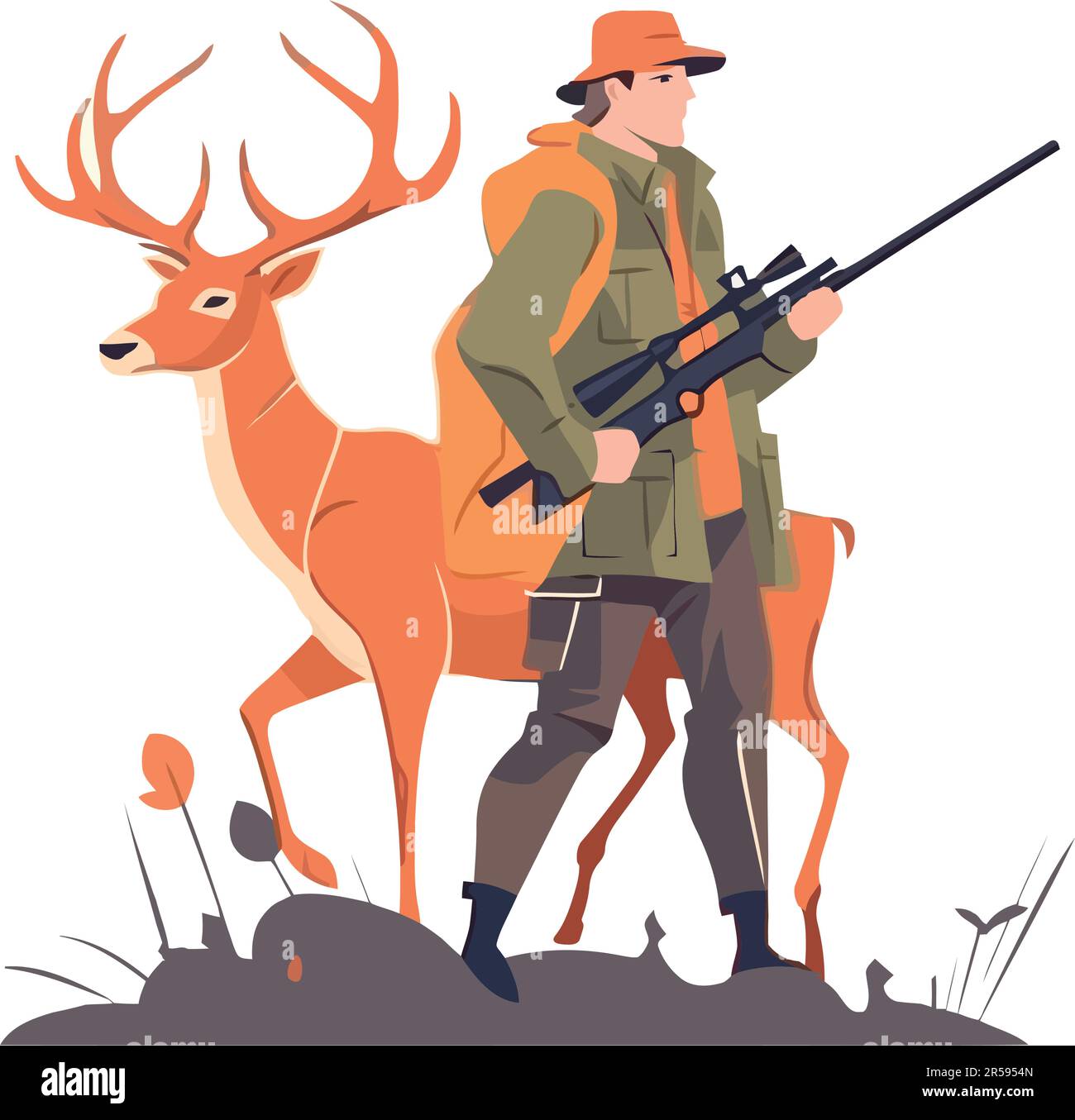 Orange Deer Hunter Cartoon